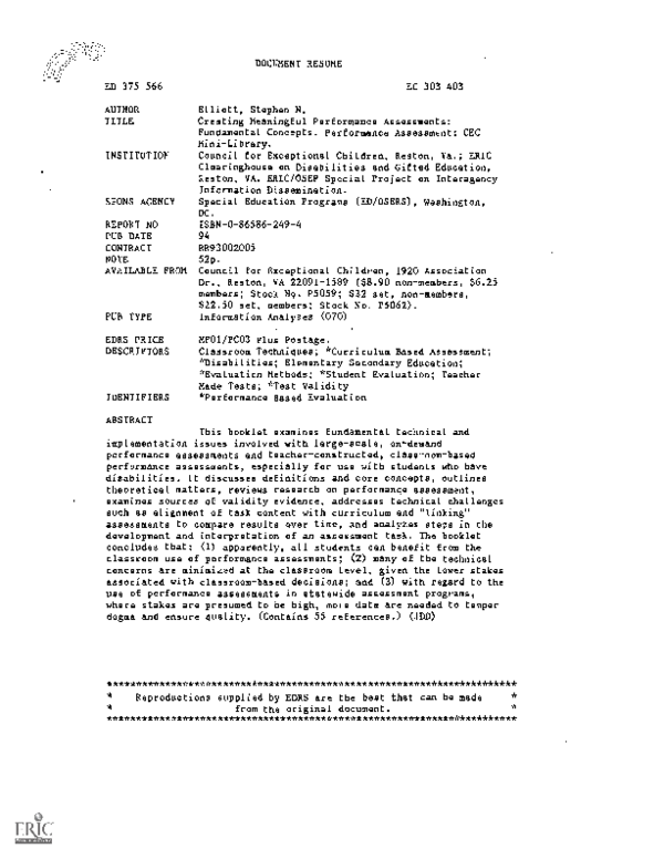 (PDF) Creating Meaningful Performance Assessments: Fundamental Concepts ...