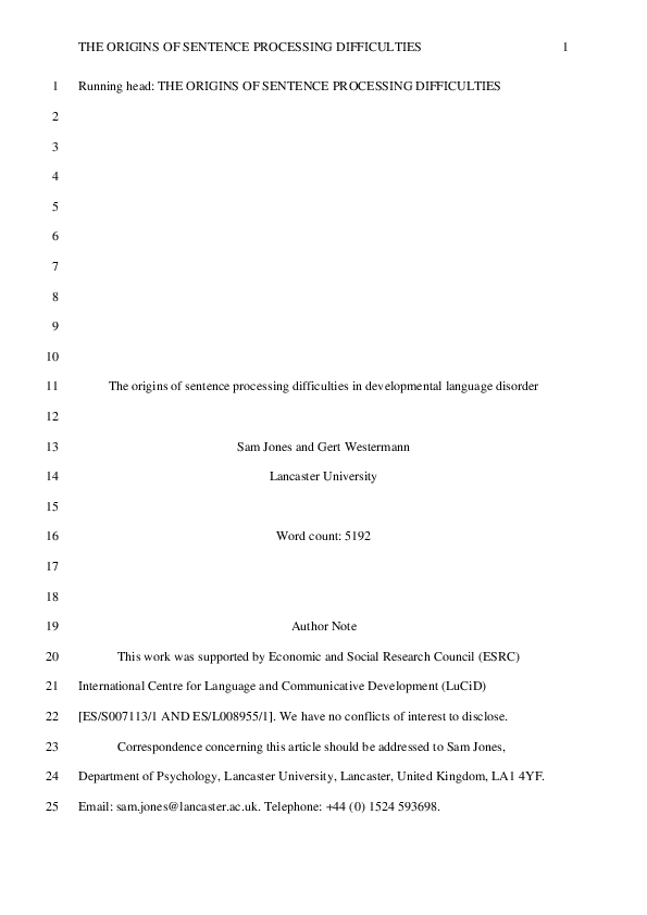 (PDF) The origins of sentence processing difficulties in developmental ...