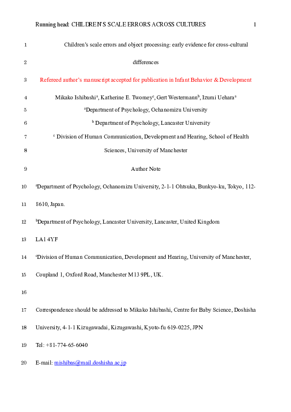 (PDF) Children’s scale errors and object processing: Early evidence for ...