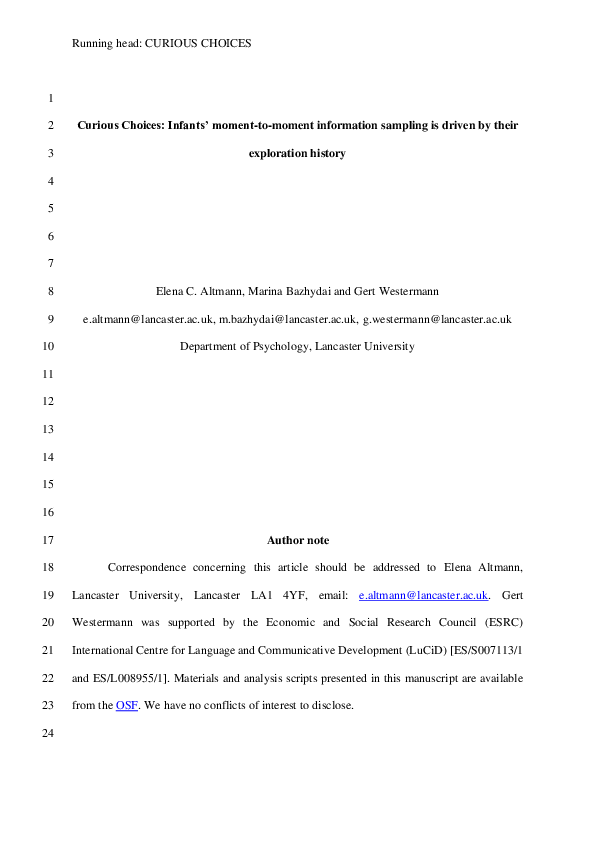 (PDF) Curious Choices: Infants’ moment-to-moment information sampling ...