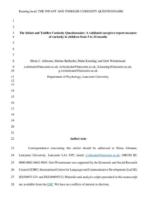 (PDF) The Infant and Toddler Curiosity Questionnaire: A validated ...