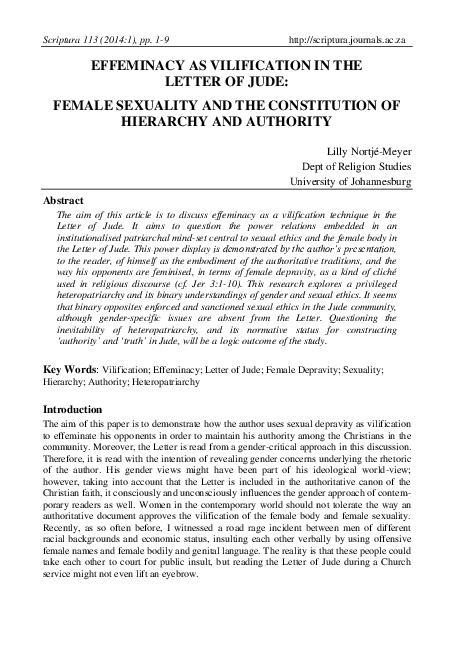 (PDF) Effeminacy as Vilification in the Letter of Jude: Female ...