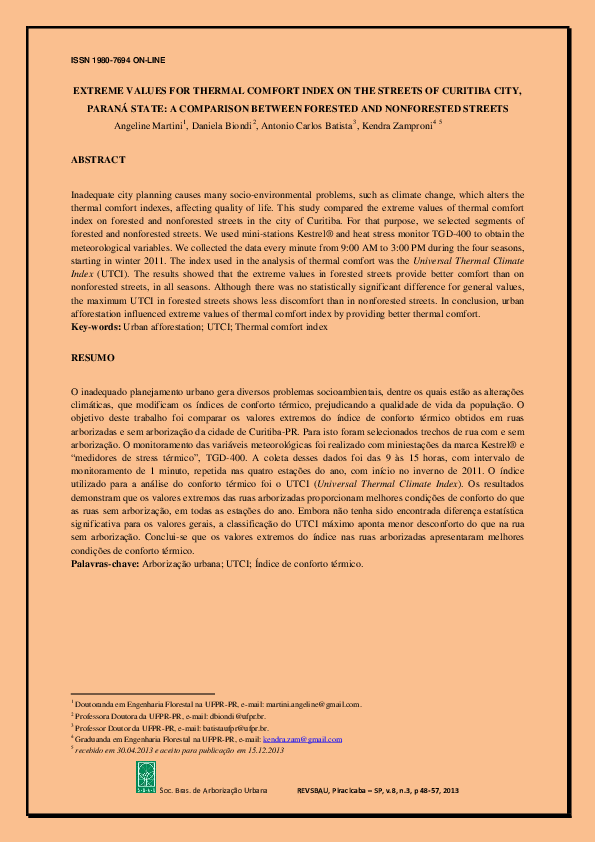 (PDF) Extreme Values for Thermal Comfort Index on the Streets of ...