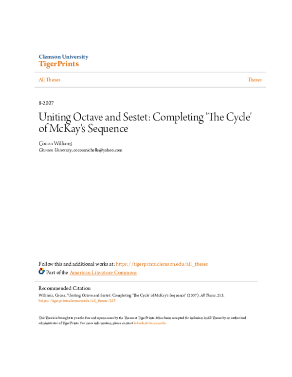 (PDF) Uniting Octave and Sestet: Completing 'The Cycle'Of McKay's ...
