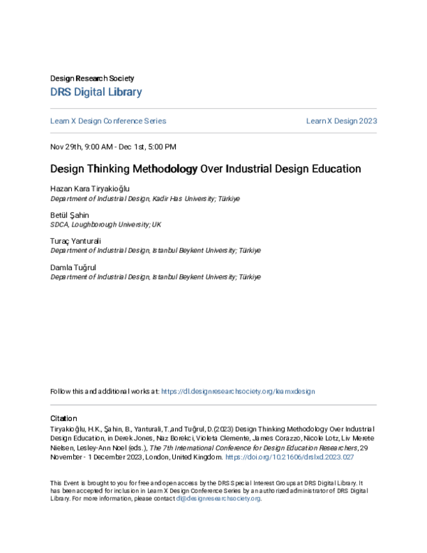 (PDF) Design Thinking Methodology Over Industrial Design Education