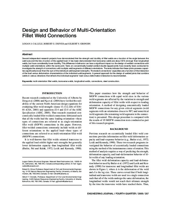 (PDF) Design and Behavior of Multi-Orientation Fillet Weld Connections