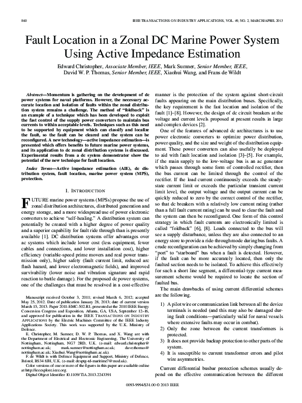(PDF) Fault Location in a Zonal DC Marine Power System Using Active ...