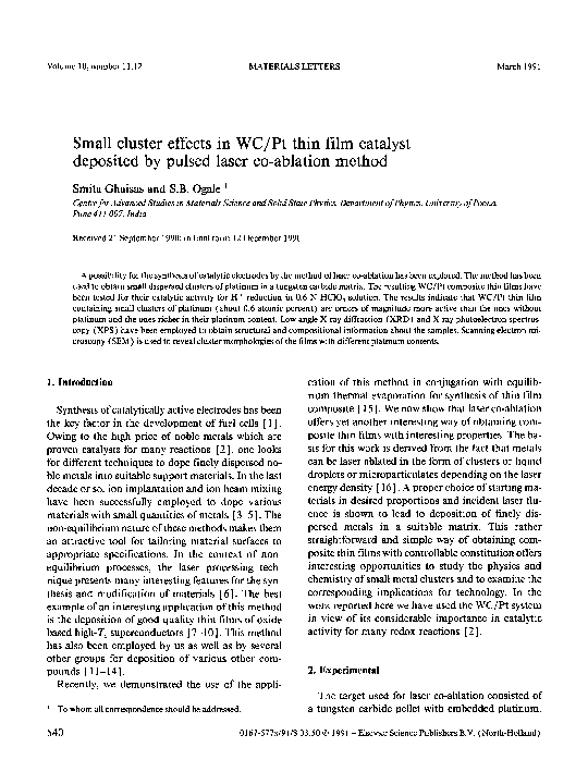 (PDF) Small cluster effects in WC/Pt thin film catalyst deposited by ...