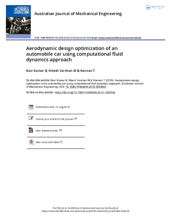 Pdf Aerodynamic Design Optimization Of An Automobile Car Using Computational Fluid Dynamics