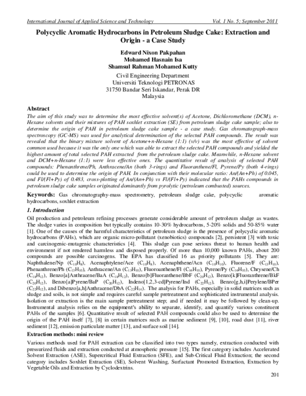 (PDF) Polycyclic Aromatic Hydrocarbons in Petroleum Sludge Cake: Extraction and Origin - a Case ...