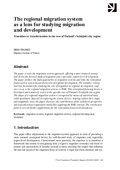 (PDF) Regional Migration System as a Lens for Studying Migration and ...