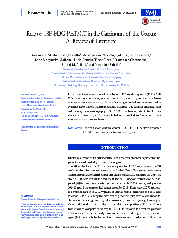 (PDF) Role of 18F-FDG PET/CT in the Carcinoma of the Uterus: A Review of Literature