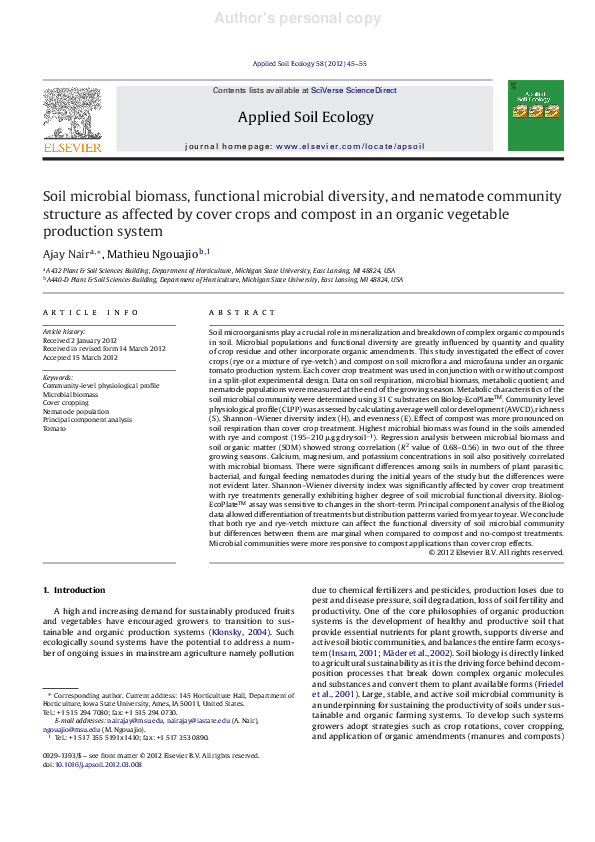 (PDF) Soil microbial biomass, functional microbial diversity, and ...