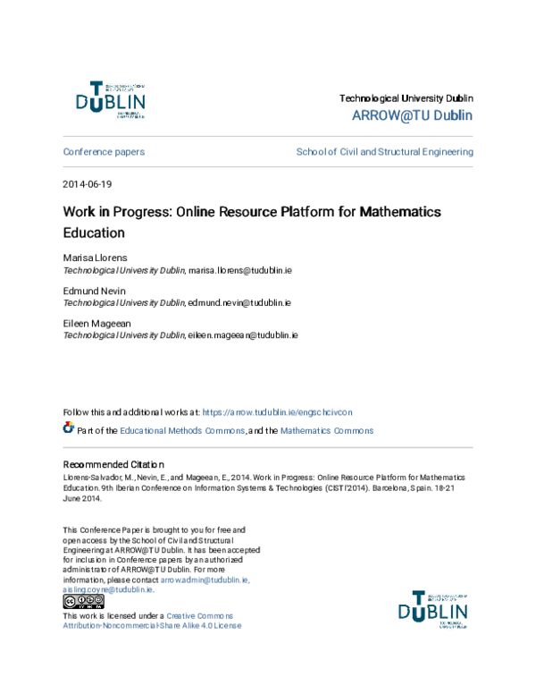(PDF) Work in progress: Online resource platform for mathematics education