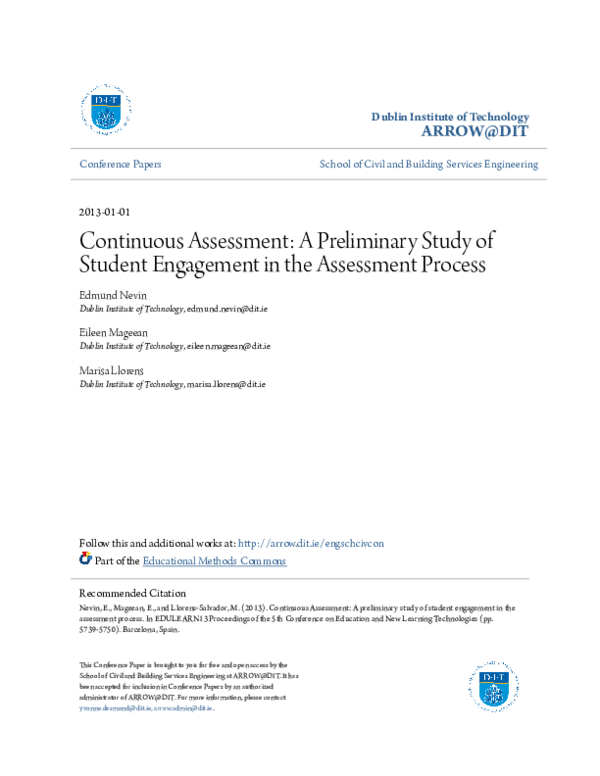 (PDF) Continuous Assessment: A Preliminary Study of Student Engagement ...