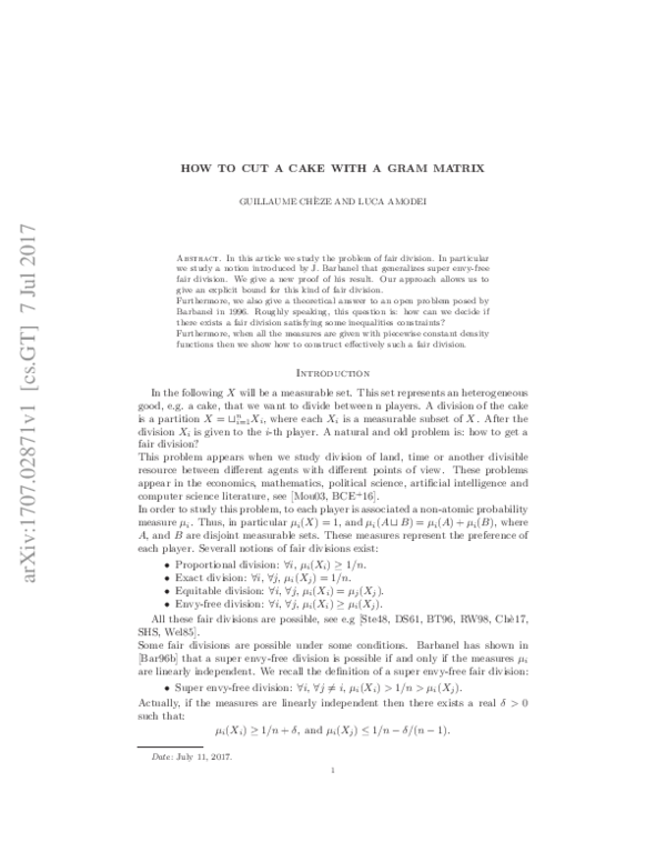 (PDF) How to cut a cake with a Gram matrix | Luca Amodei - Academia.edu