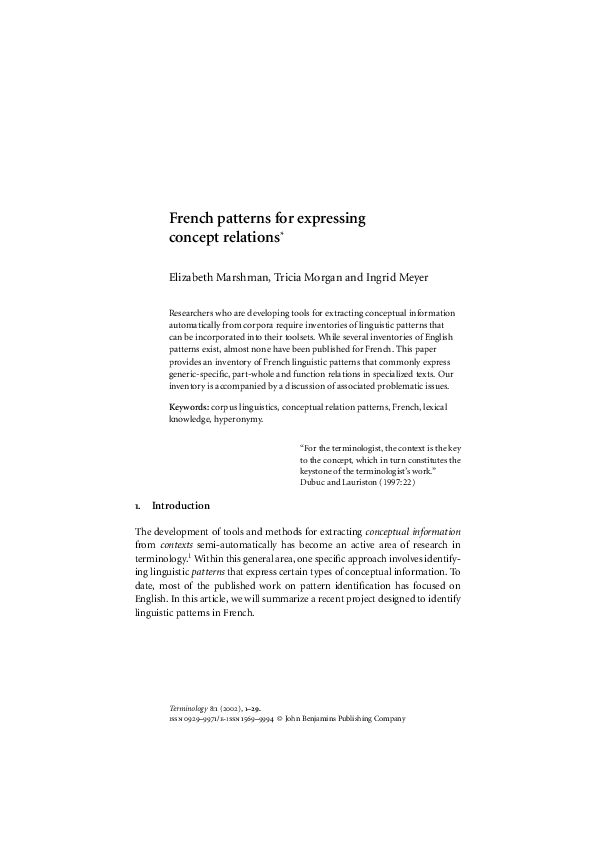 (PDF) French patterns for expressing concept relations