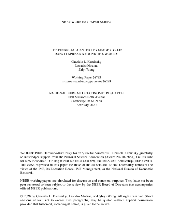 (PDF) The Financial Center Leverage Cycle: Does it Spread Around the World?