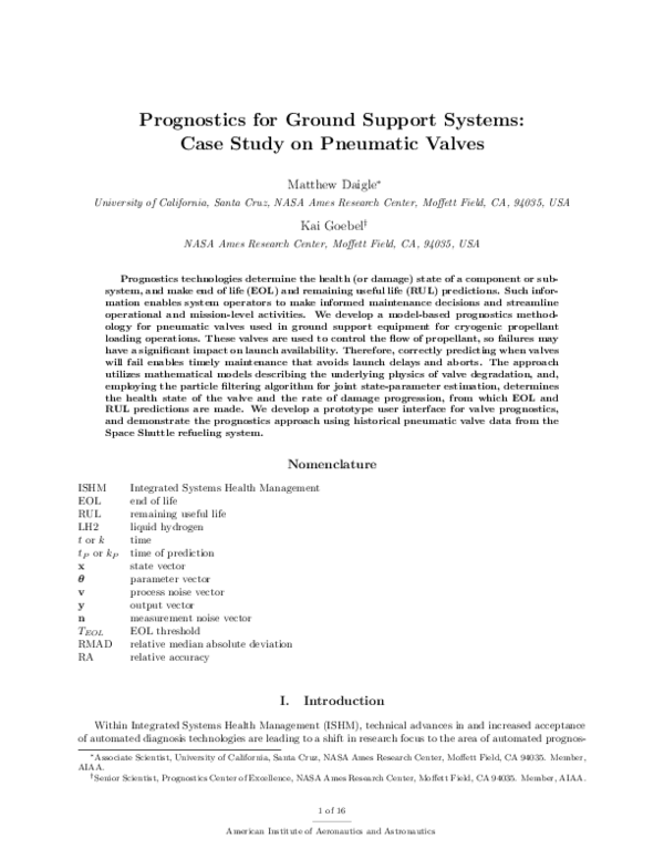 (PDF) Prognostics for Ground Support Systems: Case Study on Pneumatic Valves | Kai Goebel ...