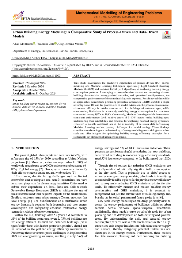 (PDF) Urban Building Energy Modeling: A Comparative Study of Process-Driven and Data-Driven Models