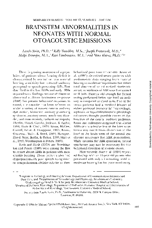 (PDF) Brainstem Abnormalities in Neonates With Normal Otoacoustic Emissions