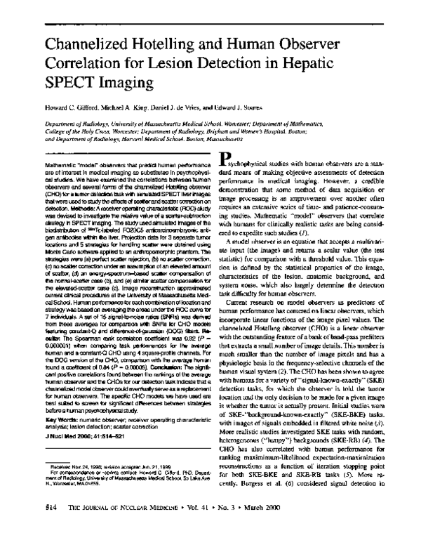 (PDF) Channelized hotelling and human observer correlation for lesion ...