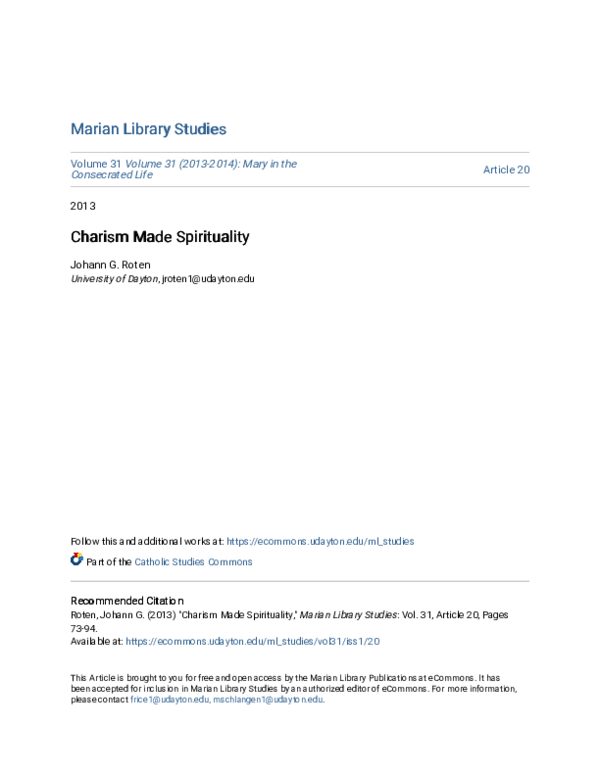 (PDF) Charism Made Spirituality