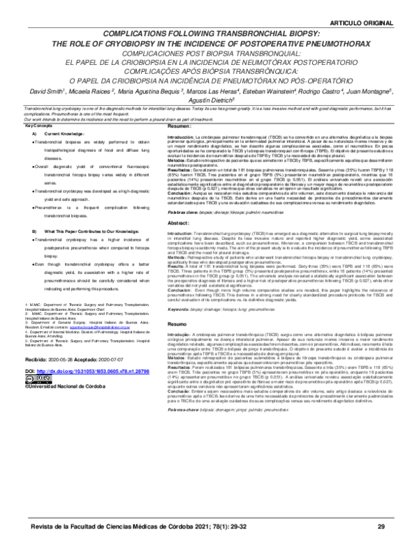 (PDF) Complicaciones post biopsia transbronquial: el papel de la ...