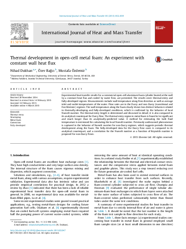 (PDF) Thermal development in open-cell metal foam: An experiment with ...