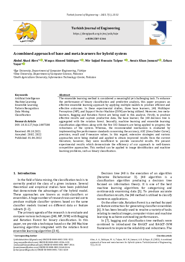 (PDF) A combined approach of base and meta learners for hybrid system
