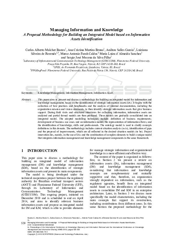(PDF) Managing Information and Knowledge - A Proposal Methodology for Building an Integrated ...