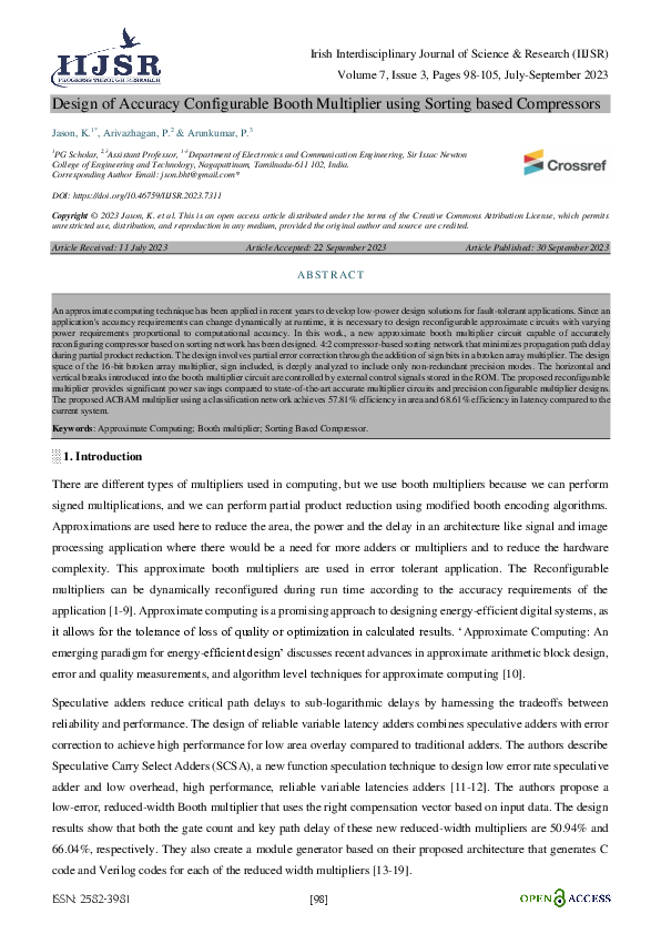 (PDF) Design of Accuracy Configurable Booth Multiplier using Sorting based Compressors