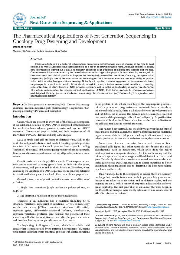 (PDF) The Pharmaceutical Applications of Next Generation Sequencing in Oncology Drug Designing ...