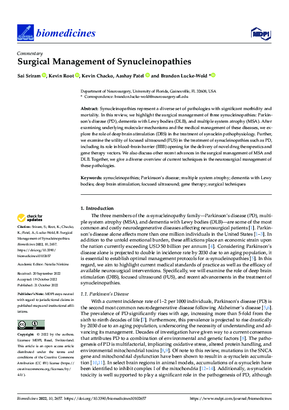 (PDF) Surgical Management of Synucleinopathies | Brandon Lucke-wold ...