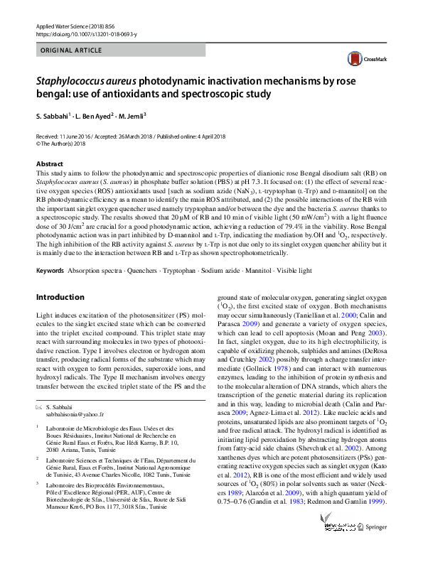 (PDF) Staphylococcus aureus photodynamic inactivation mechanisms by rose bengal: use of ...