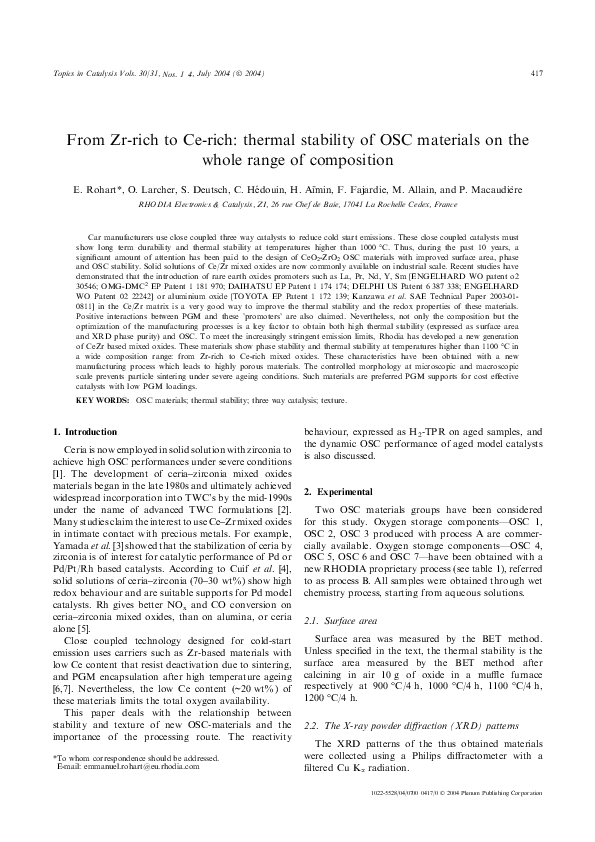 (PDF) From Zr-Rich to Ce-Rich: Thermal Stability of OSC Materials on ...