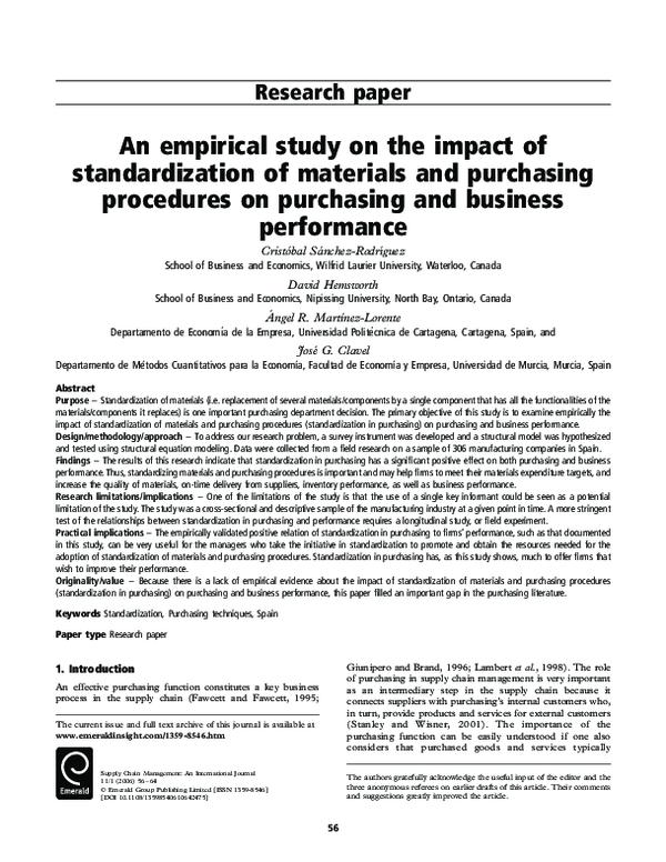 (PDF) An empirical study on the impact of standardization of materials and purchasing procedures ...