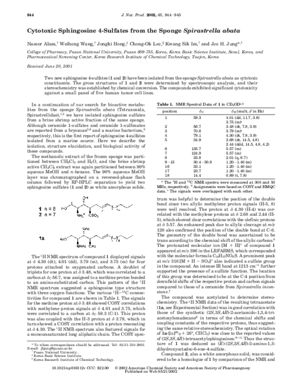(PDF) Cytotoxic Sphingosine 4-Sulfates from the Sponge Spirastrella ...