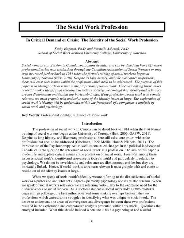 (PDF) In Critical Demand or Crisis: The Identity of the Social Work ...
