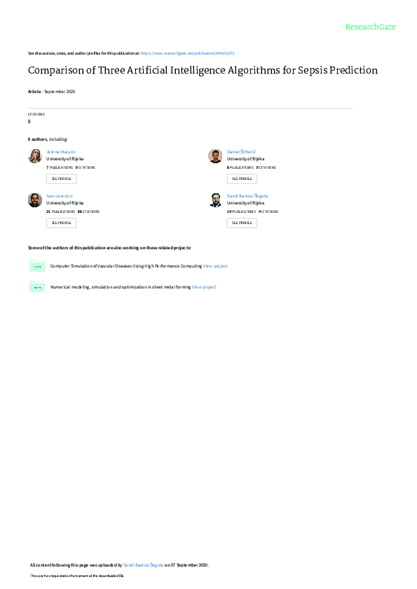 (PDF) Comparison Of Three Artificial Intelligence Algorithms For Sepsis Prediction