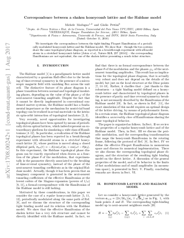 (PDF) Correspondence between a shaken honeycomb lattice and the Haldane ...