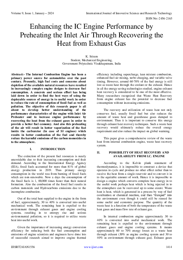 (PDF) Improving IC Engine Efficiency with Exhaust Heat Recovery