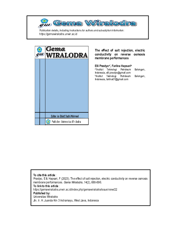 (PDF) The effect of salt rejection, electric conductivity on reverse ...