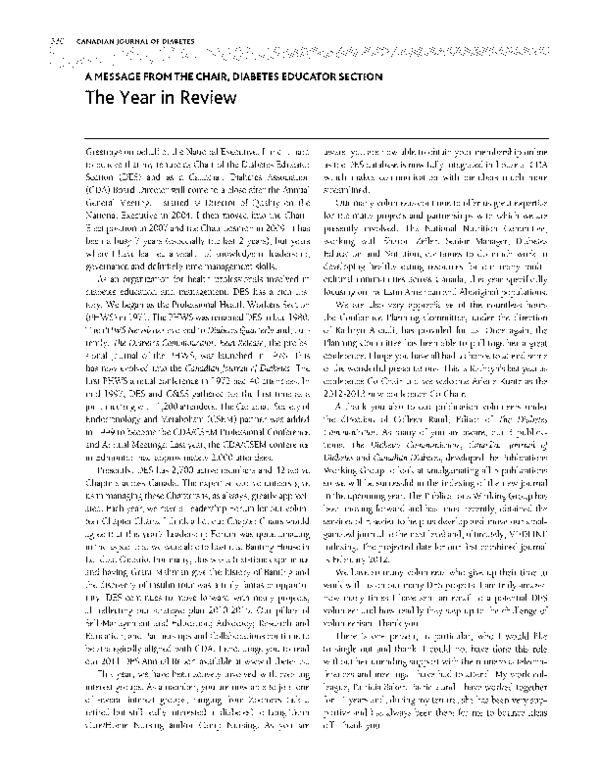 (PDF) A Message from the Chair, Diabetes Educator Section