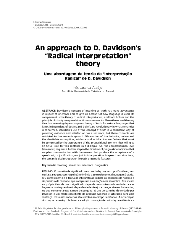 (PDF) An approach to D. Davidson’s “Radical Interpretation” theory