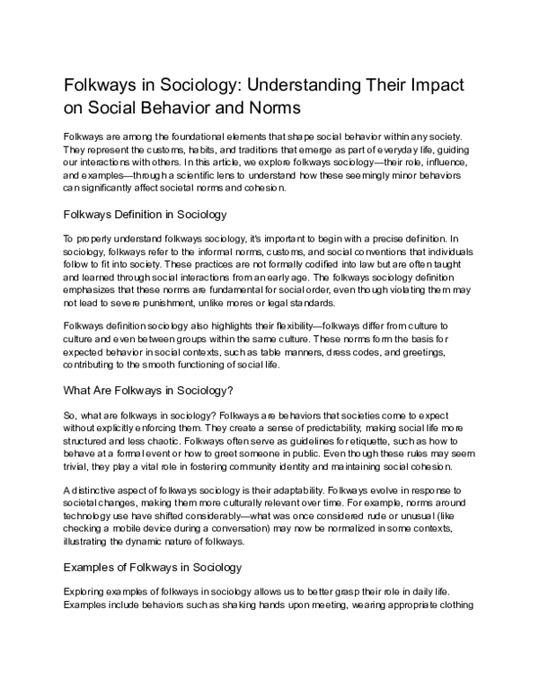 (PDF) Folkways in Sociology: Understanding Their Impact on Social ...