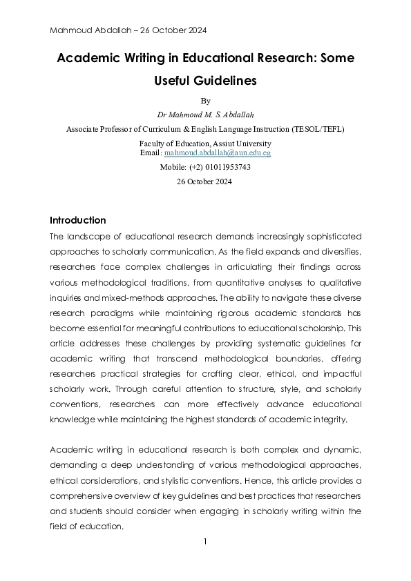 (PDF) Academic Writing in Educational Research: Some Useful Guidelines