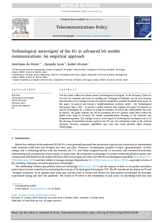 (PDF) Technological sovereignty of the EU in advanced 5G mobile ...