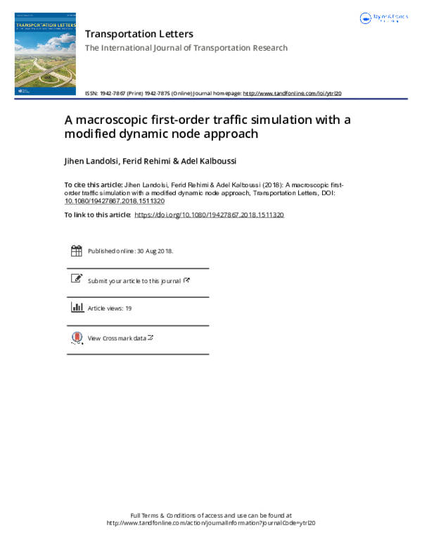 Pdf A Macroscopic First Order Traffic Simulation With A Modified Dynamic Node Approach