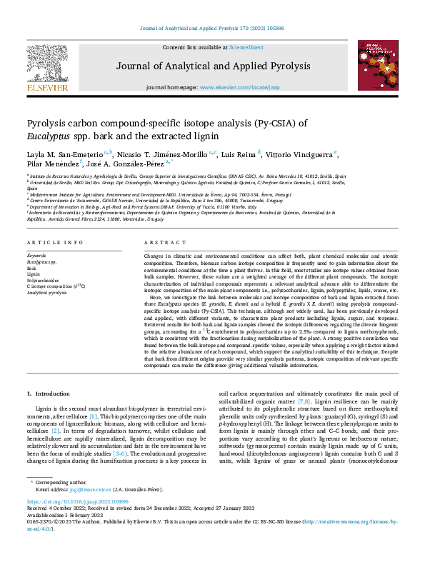 (PDF) Pyrolysis Carbon Compound-Specific Isotope Analysis (Py-Csia) of Eucalyptus Spp. Bark and ...